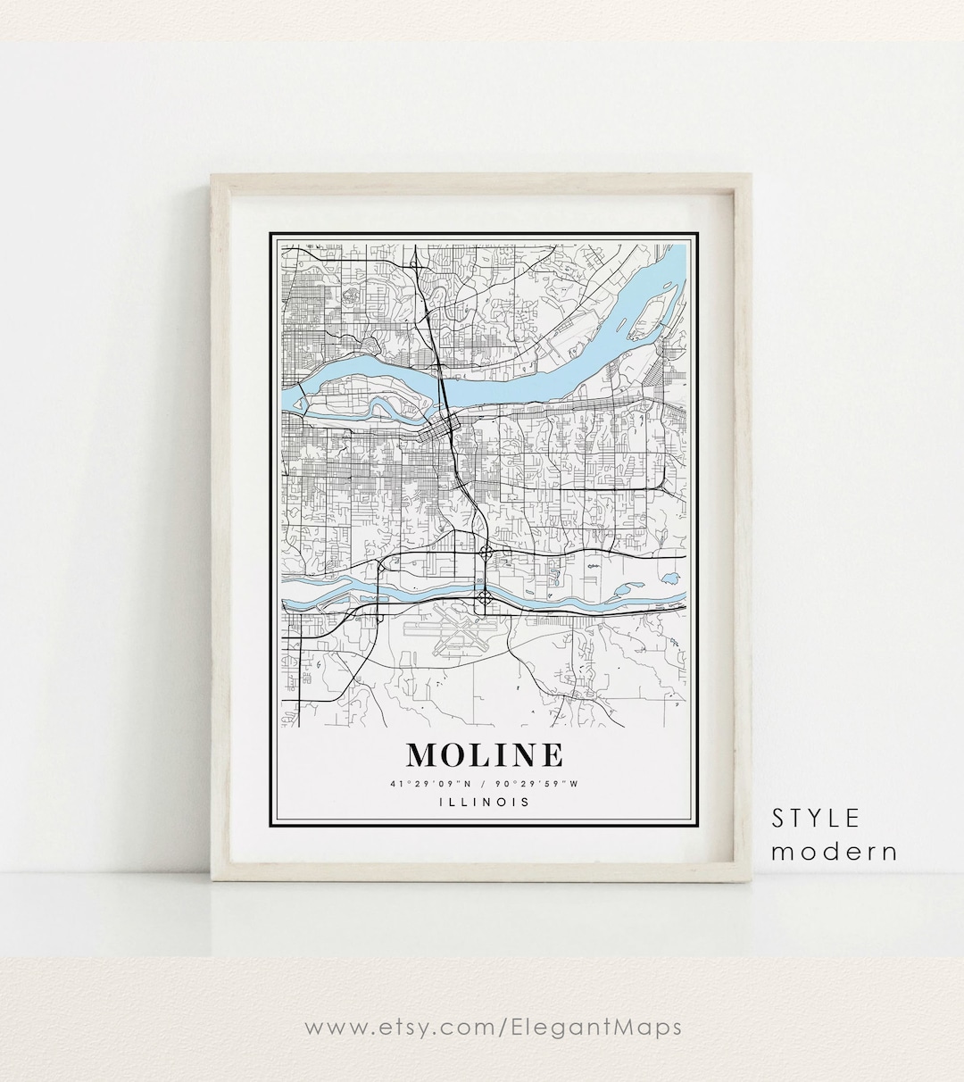 Moline Illinois Map Moline IL Map Moline City Map Moline - Etsy