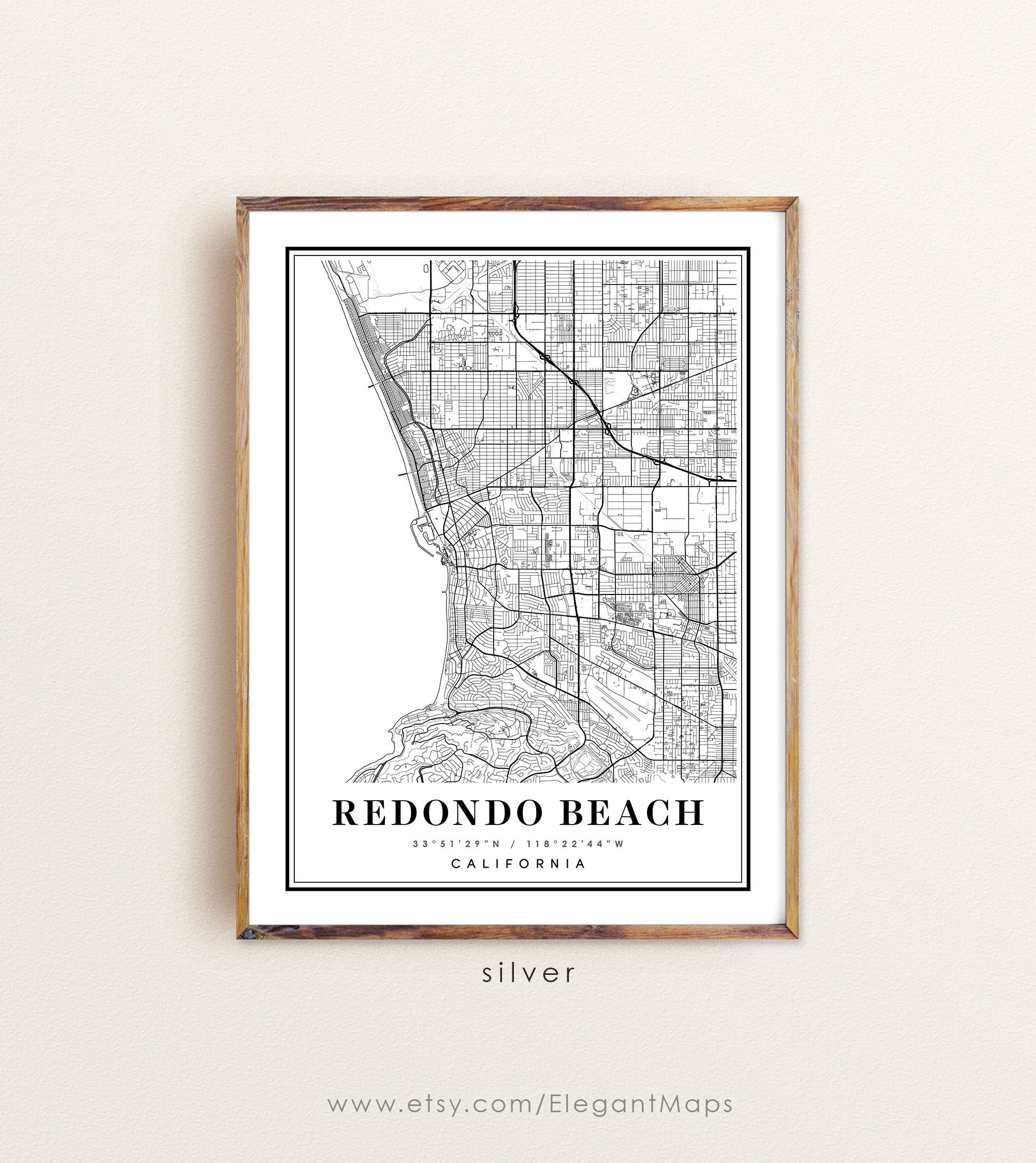Redondo Beach California Map Redondo Beach CA Map Redondo - Etsy