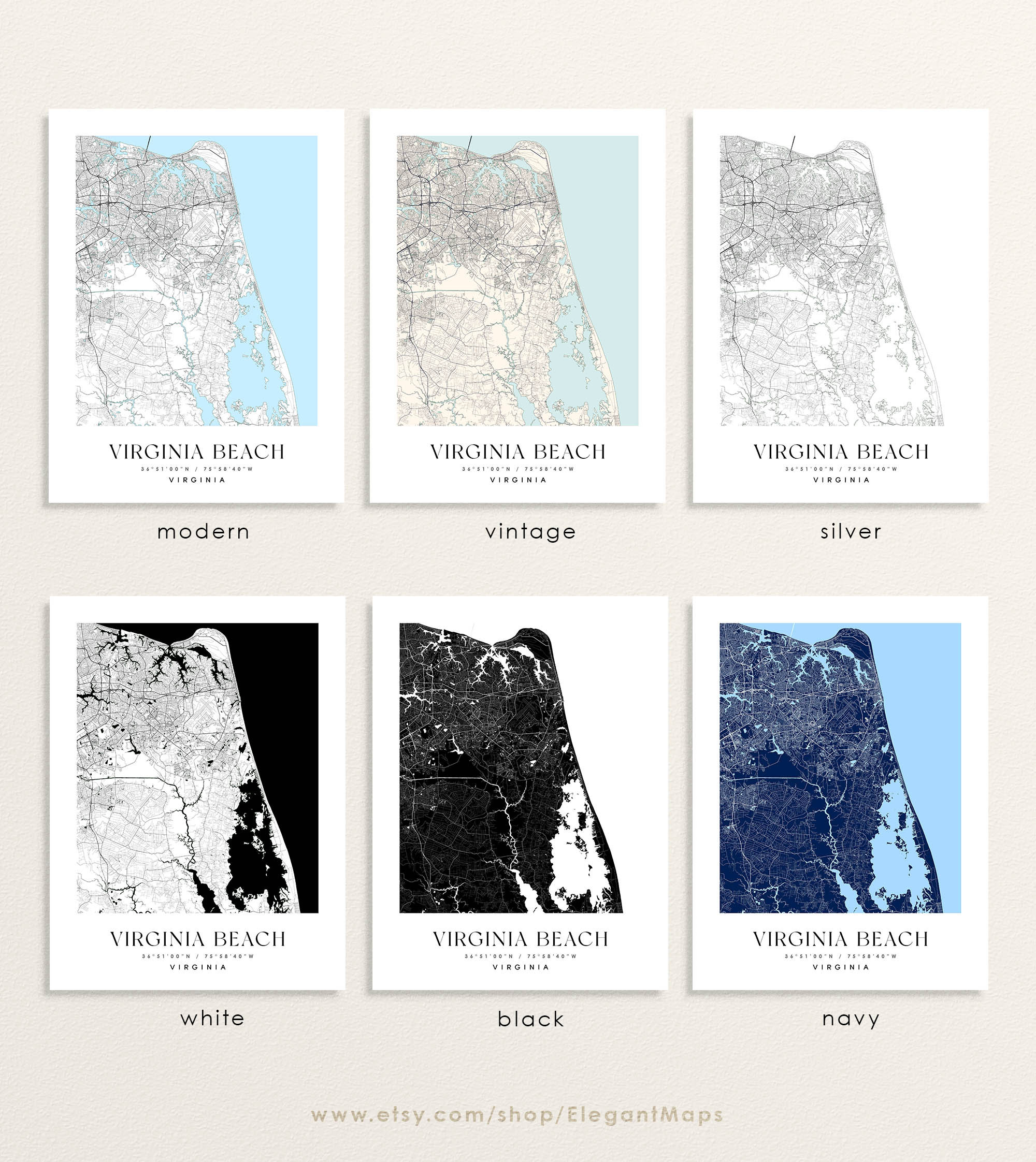 Virginia Beach Map Art Print: Custom City Map Poster - Etsy