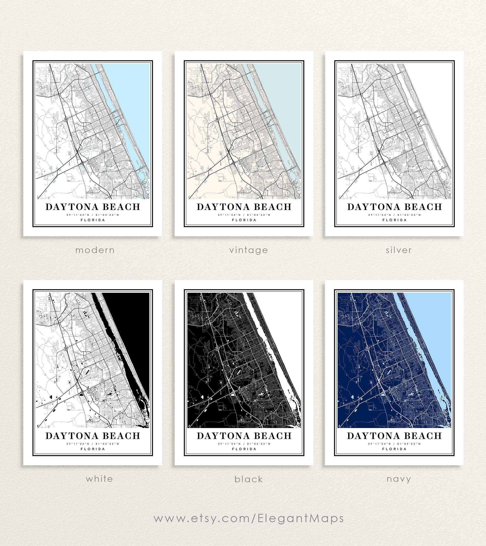 Daytona Beach Florida Map Daytona Beach FL Map Daytona Beach - Etsy