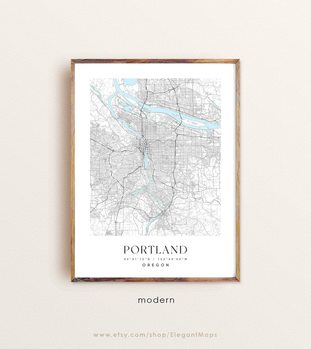 Mapa de Portland, Oregón, mapa de Portland, impresión de la ciudad de ...