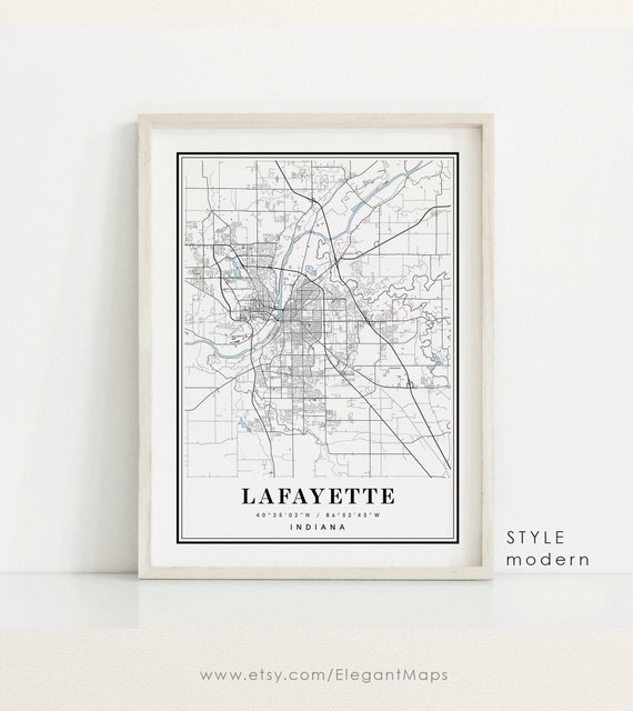 Lafayette Indiana Map Lafayette IN Map Lafayette City Map | Etsy