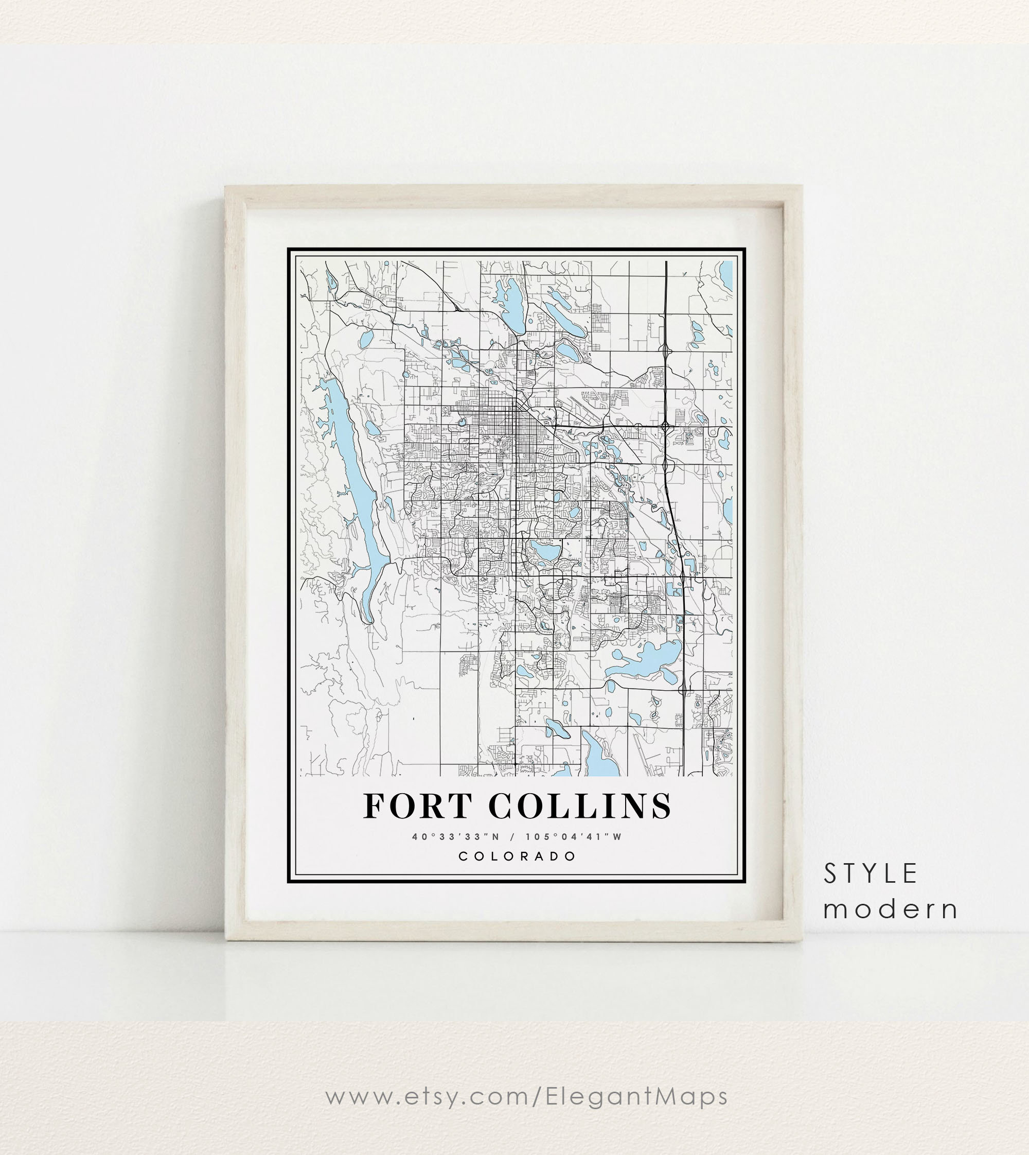 Fort Collins Colorado Map Fort Collins CO Map Fort Collins | Etsy