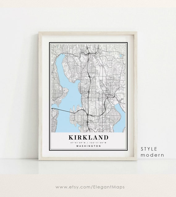 Kirkland Washington Map Kirkland WA Map Kirkland City Map | Etsy