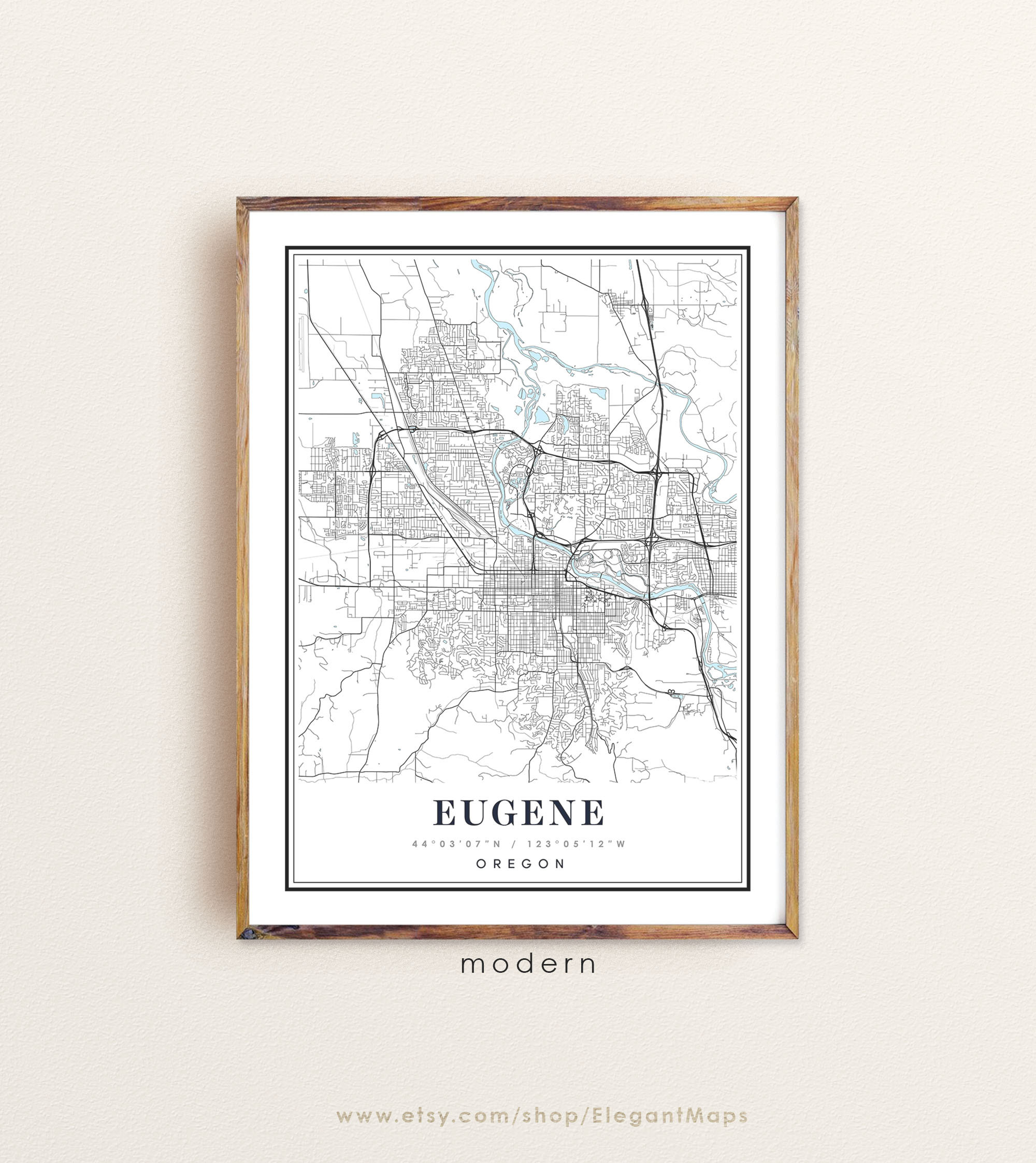 Eugene Oregon map Eugene OR map Eugene city map Eugene | Etsy