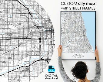 Custom Map of Your City, Any Town With Street Name Digital Download ...