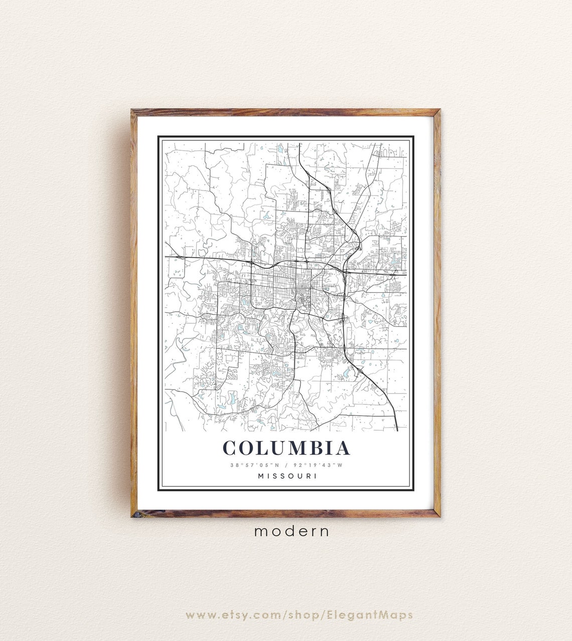 Columbia Missouri map Columbia MO map Columbia city map | Etsy