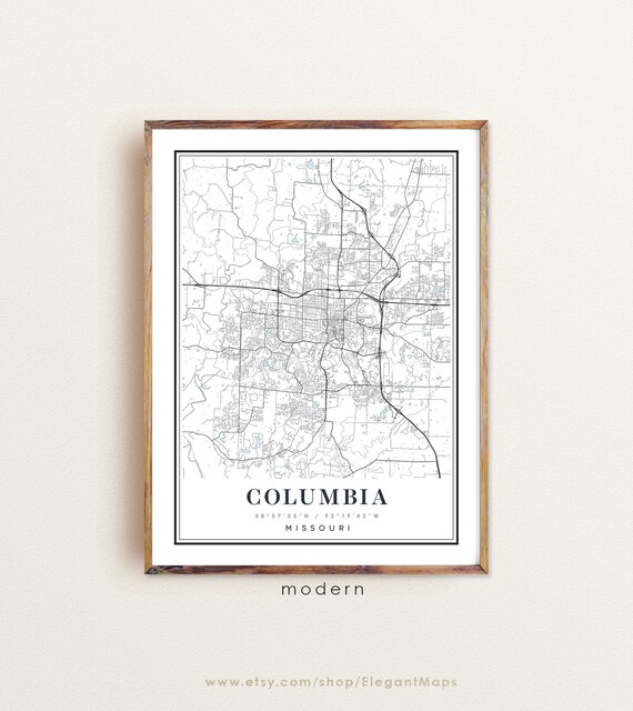 Columbia Missouri map Columbia MO map Columbia city map | Etsy