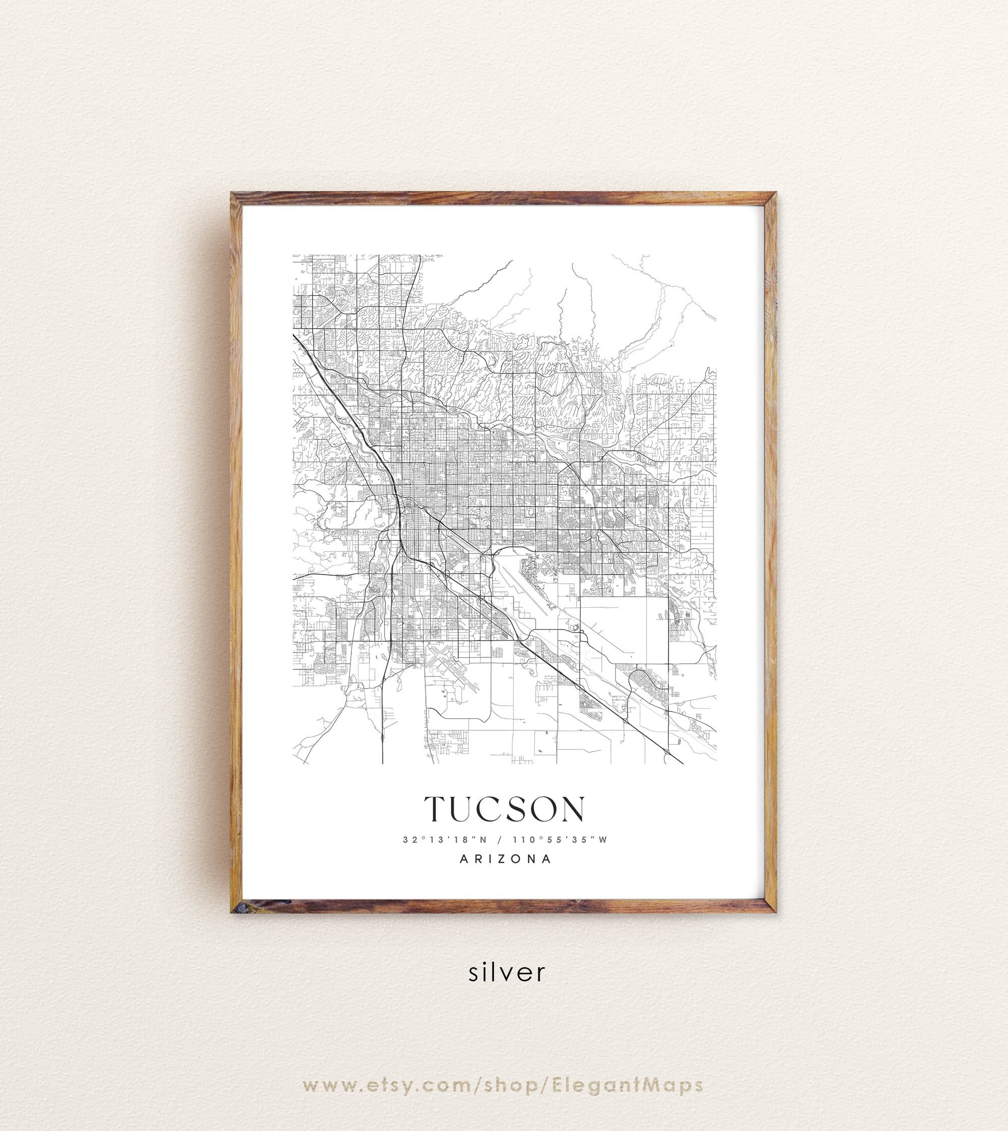 Tucson Arizona Map Tucson AZ Map Tucson City Print Tucson - Etsy