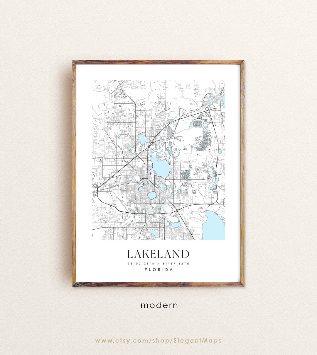 Lakeland Florida Map, Lakeland FL Map, Lakeland City Print, Lakeland ...