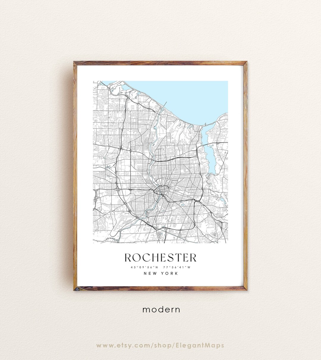 Mapa de Rochester Nueva York, Mapa de Rochester NY, Impresión de la ...