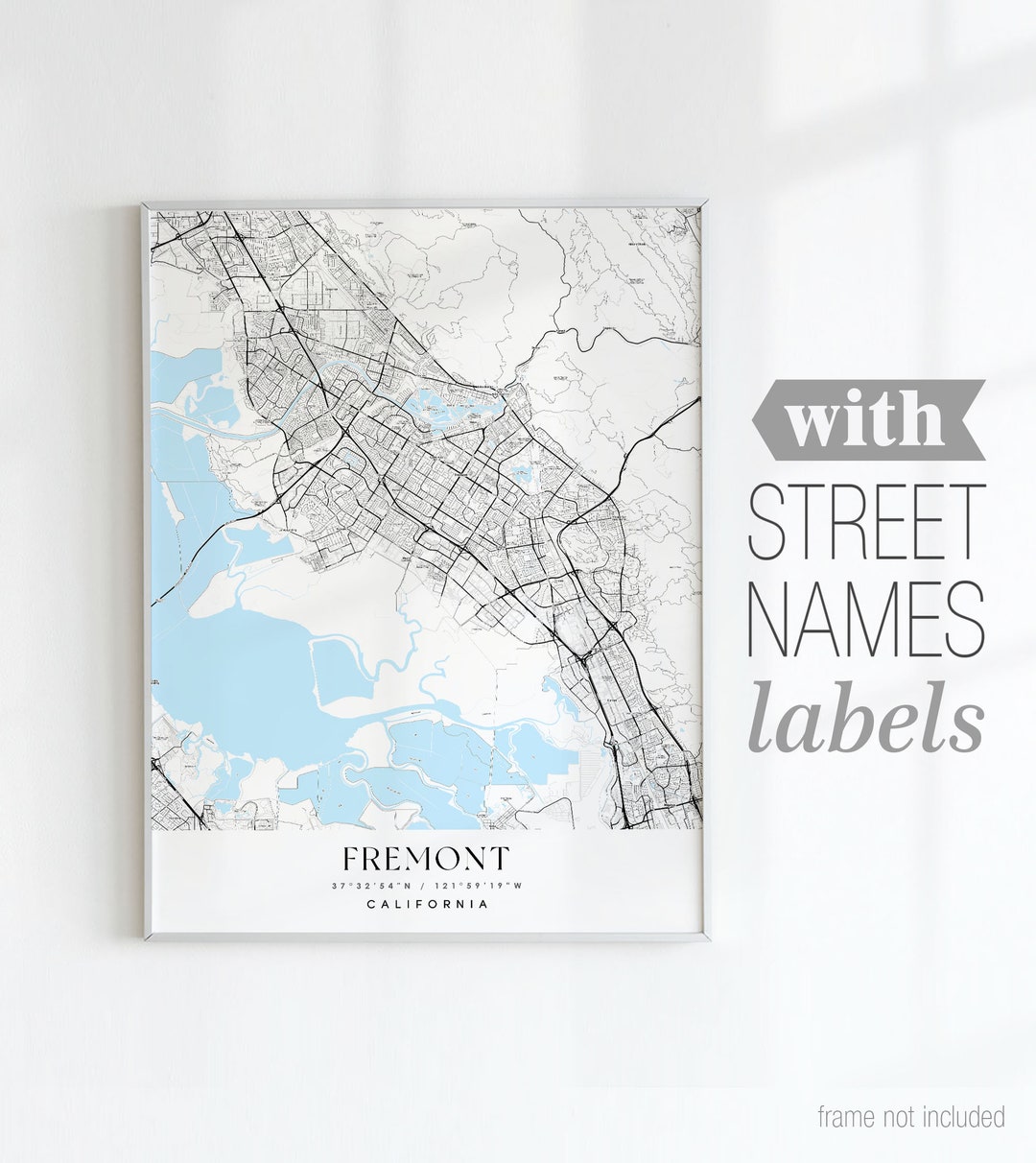Fremont CA Map With Street Name Labels A Stylish and Detailed Depiction ...