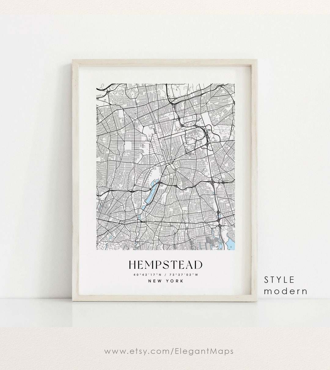 Hempstead New York Map Art Print: Custom City Map - Etsy