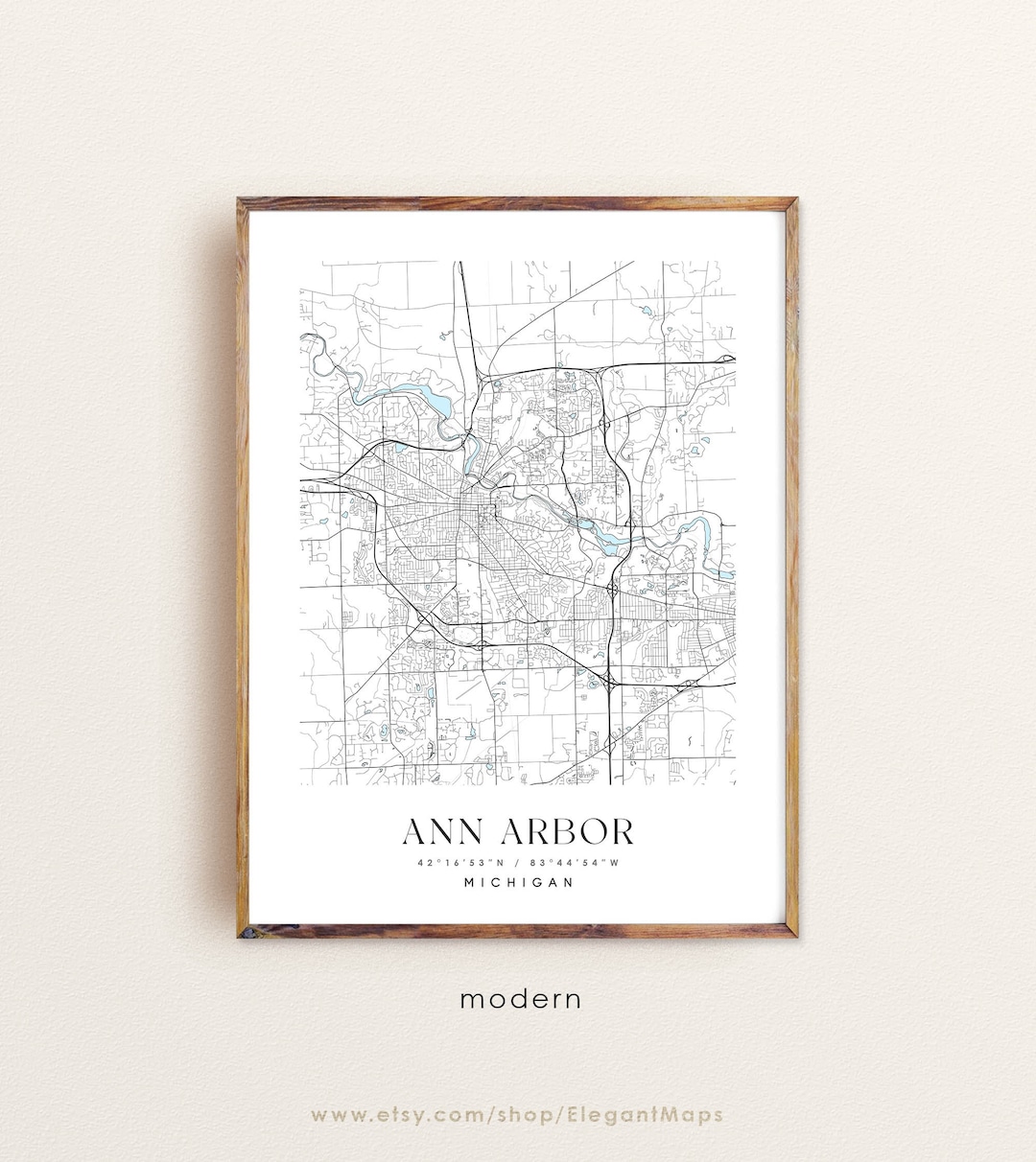 Ann Arbor Michigan Map, Ann Arbor MI Map, Ann Arbor City Print, Ann ...