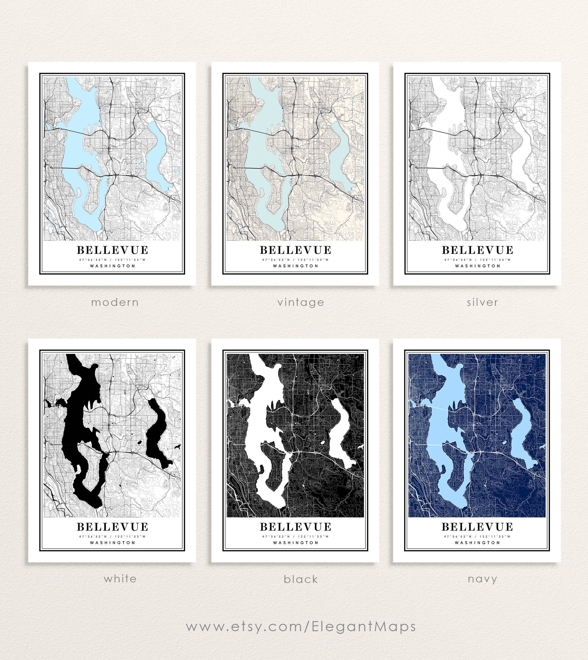 Bellevue Washington Map Bellevue WA Map Bellevue City Map | Etsy