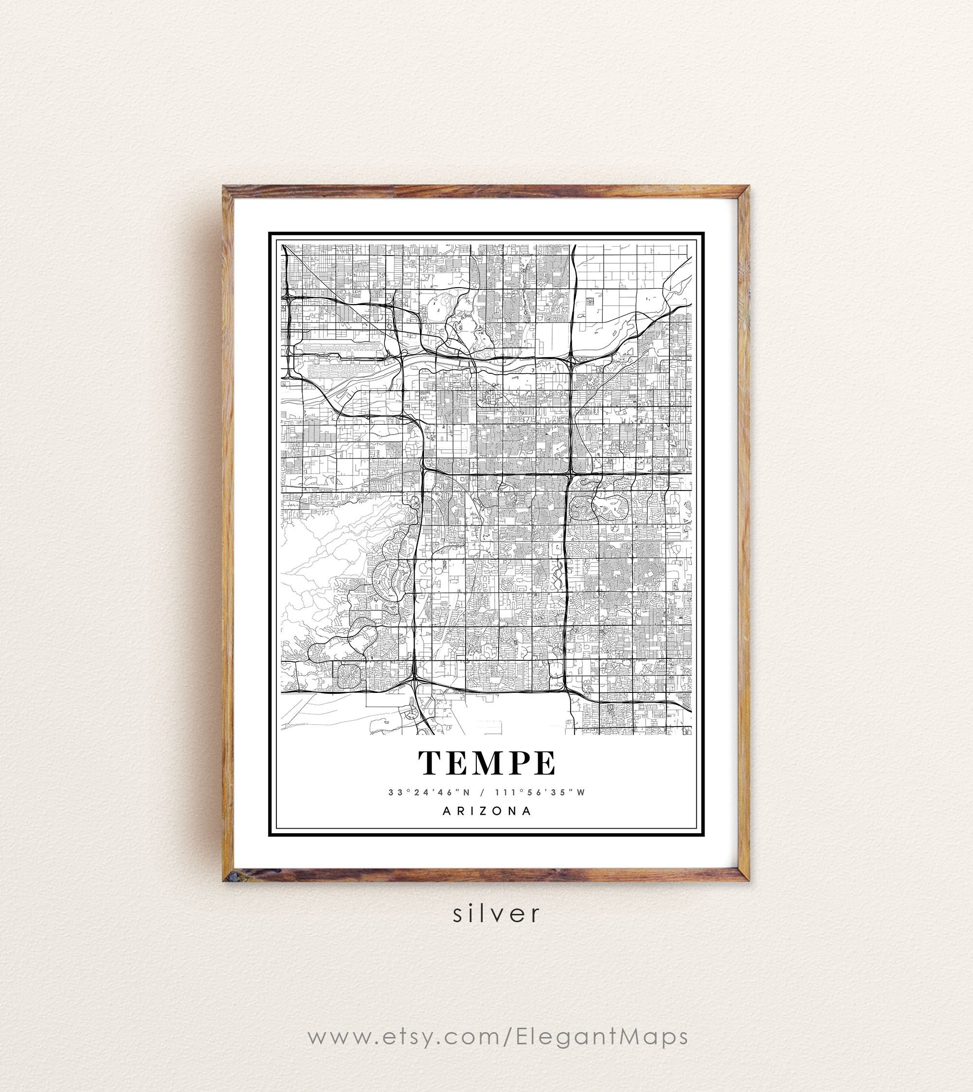 Tempe Arizona Map Tempe AZ Map Tempe City Map Tempe Print - Etsy