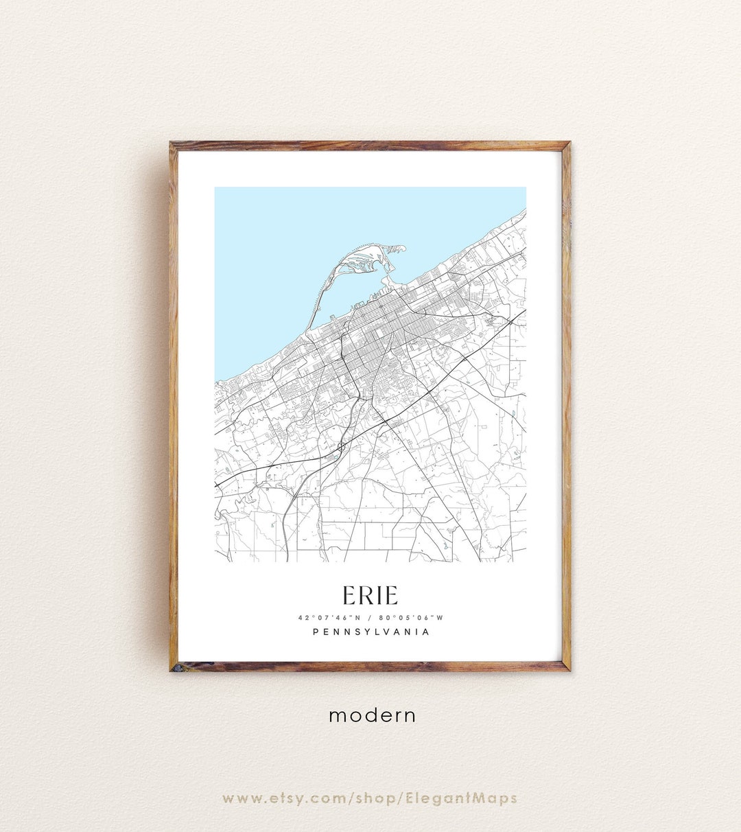 Erie Pennsylvania Map Erie PA Map Erie City Print Erie - Etsy UK