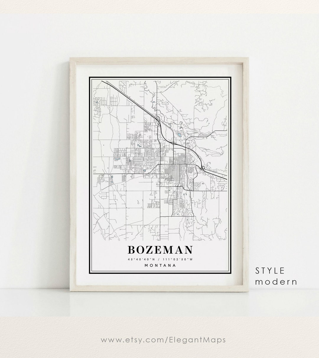Bozeman Montana Map, Bozeman MT Map, Bozeman City Map, Bozeman Print ...