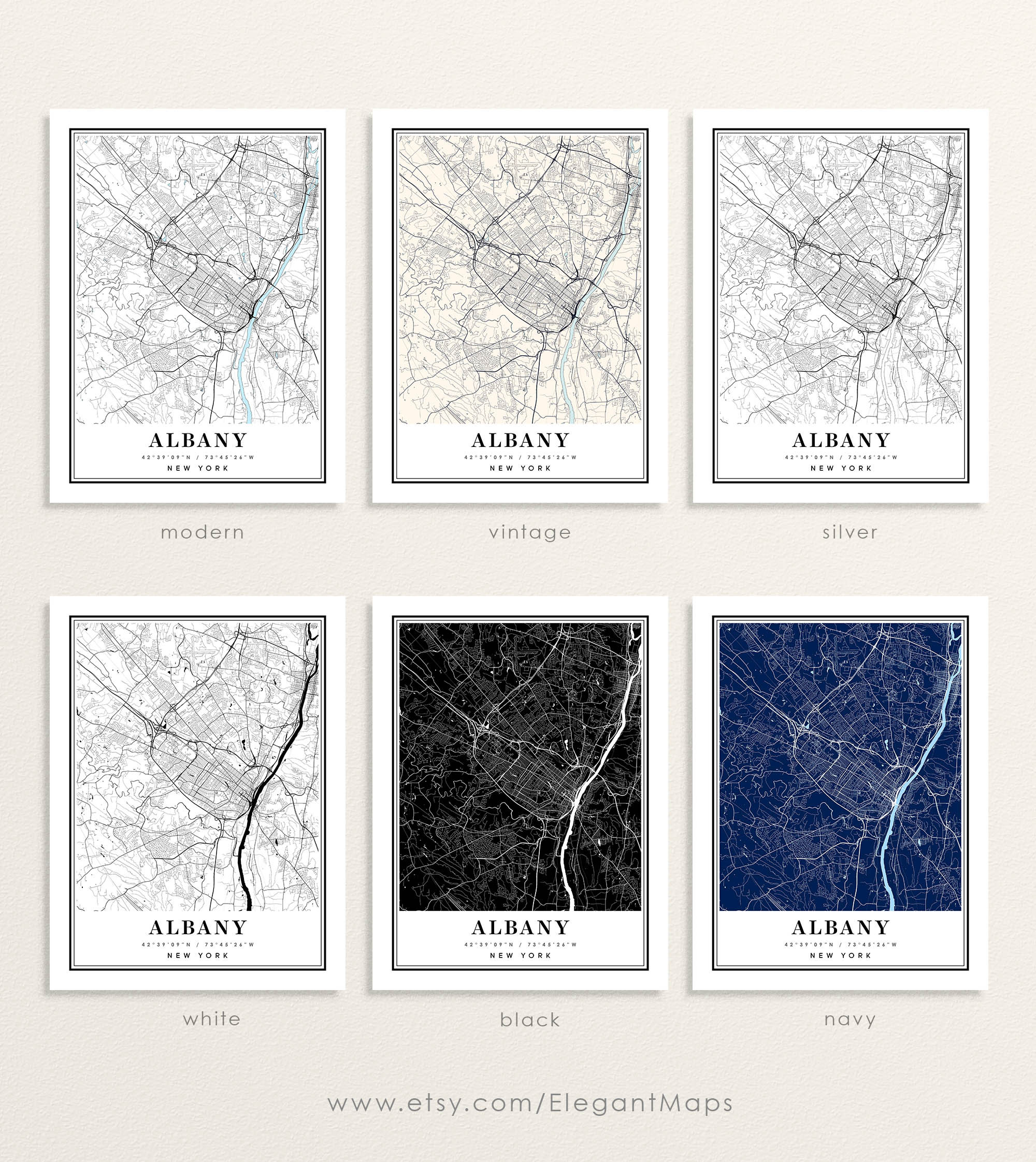 Albany New York Map Albany NY Map Albany City Map Albany | Etsy
