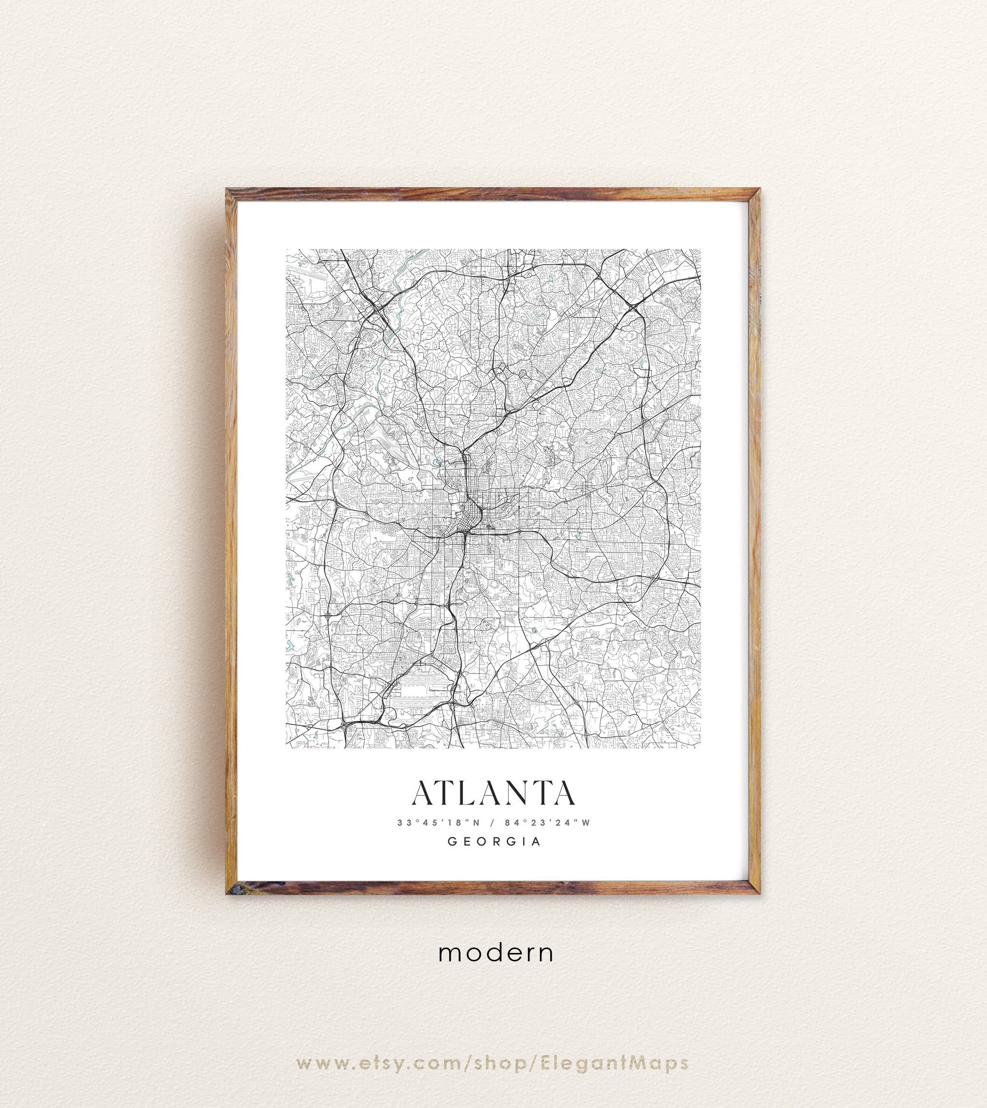 Atlanta Georgia map Atlanta GA map Atlanta city print | Etsy