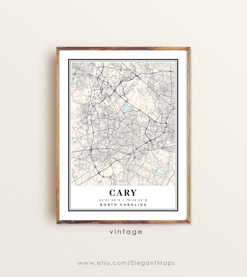 Cary North Carolina Map Cary NC Map Cary City Map Cary - Etsy