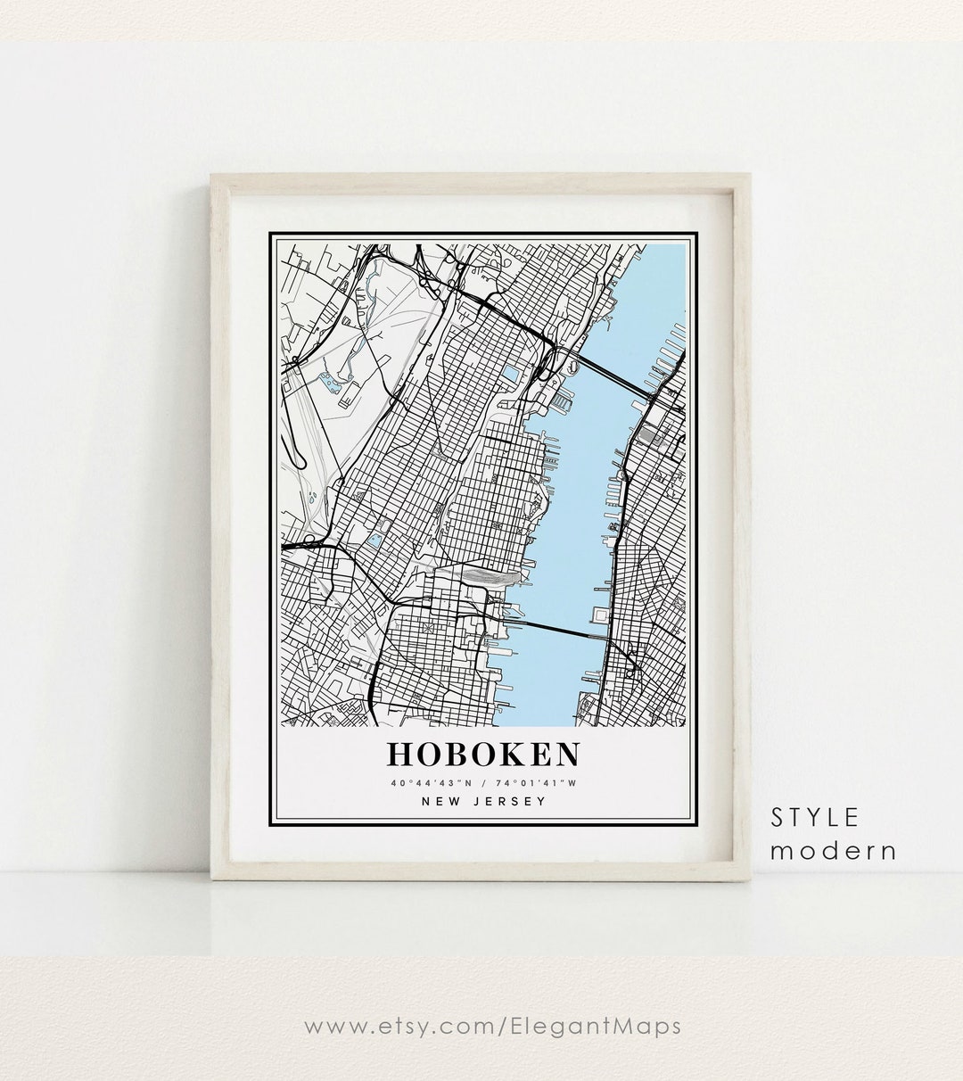 Hoboken New Jersey Map, Hoboken NJ Map, Hoboken City Map, Hoboken Print ...