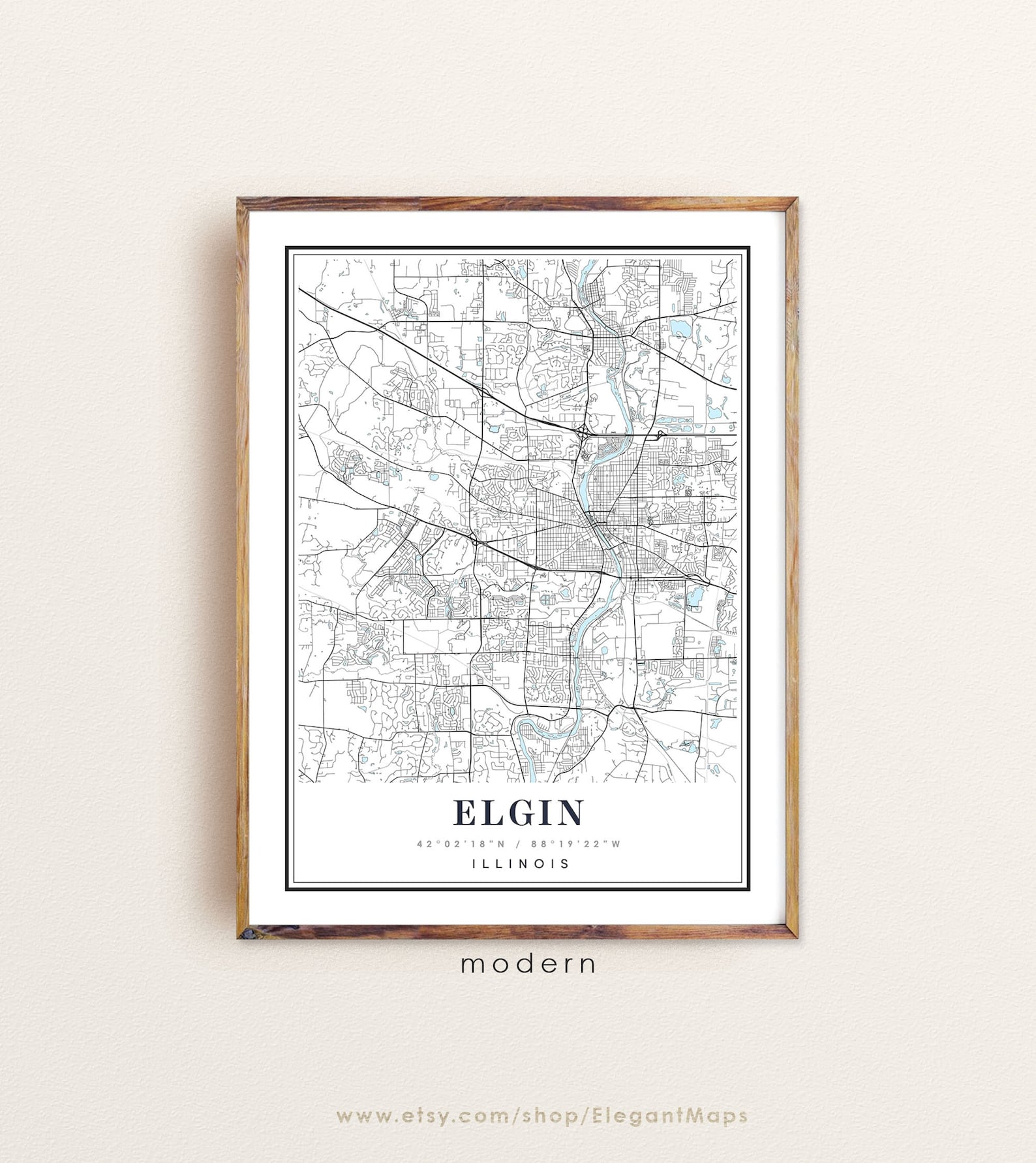 Elgin Illinois map Elgin IL map Elgin city map Elgin print | Etsy