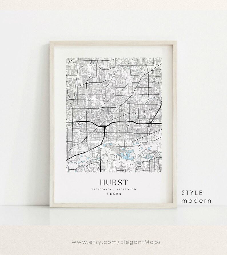 Hurst Texas Map Hurst TX Map Hurst City Print Hurst Poster - Etsy