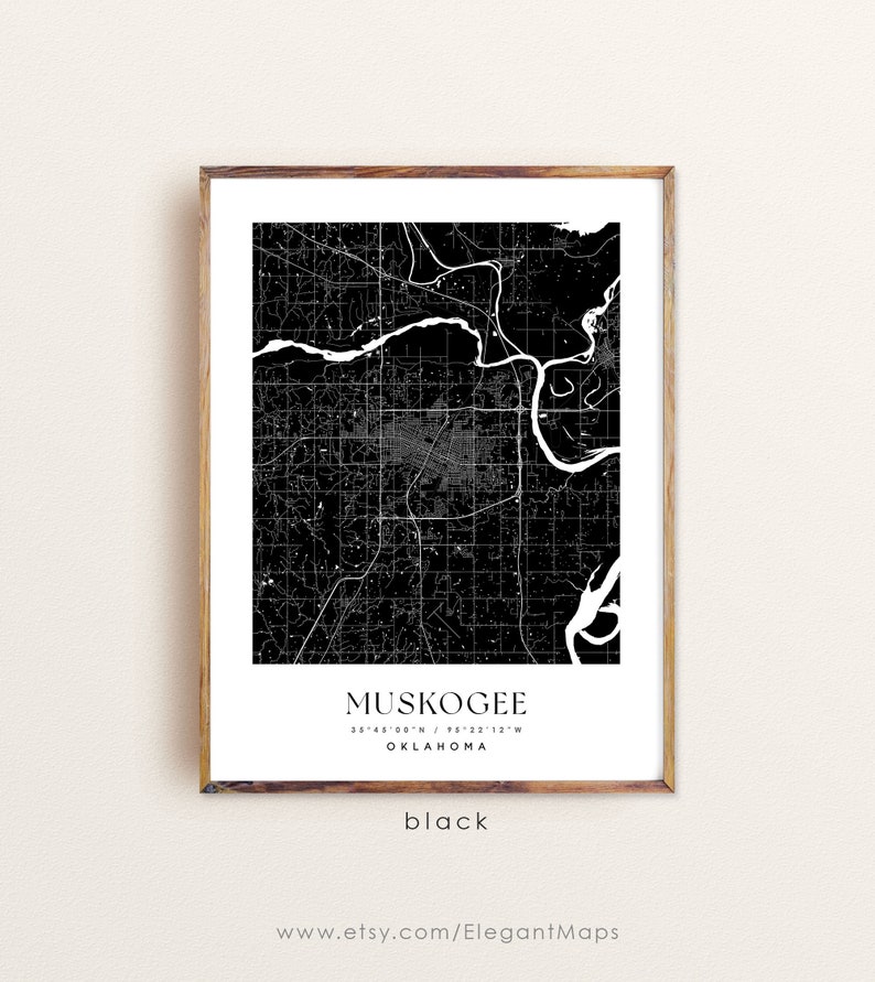 Muskogee Oklahoma Map Art Print: Custom City Wall Decor - Etsy