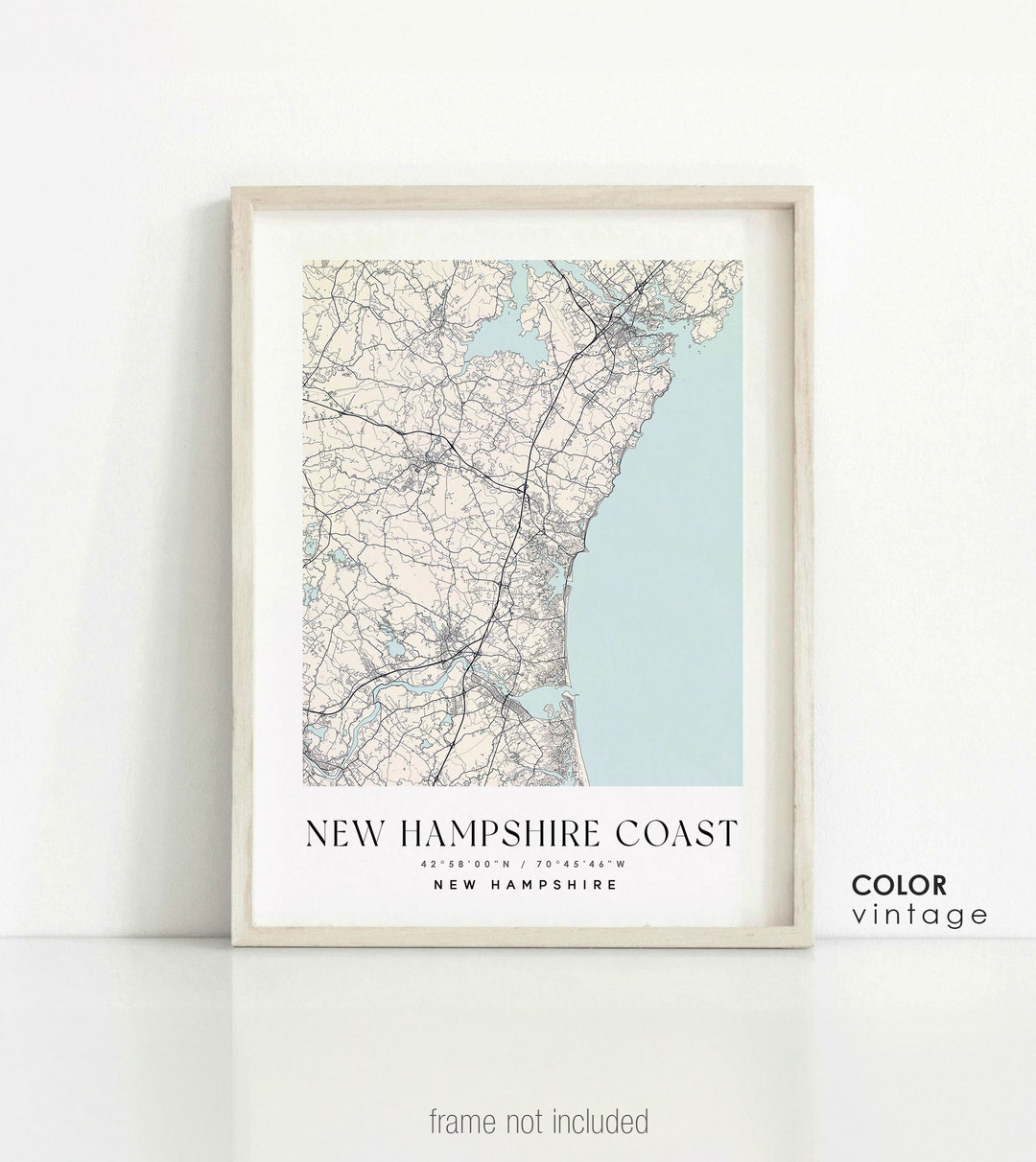 New Hampshire Coast Map: Modern, Black and White, Vintage and Navy ...
