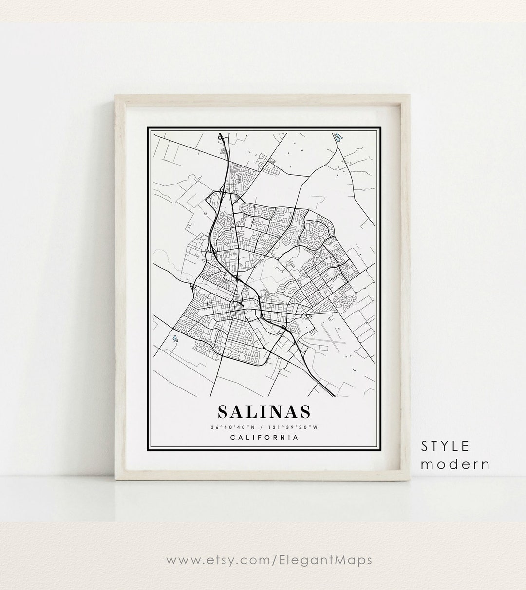 Salinas California Map Salinas CA Map Salinas City Map - Etsy