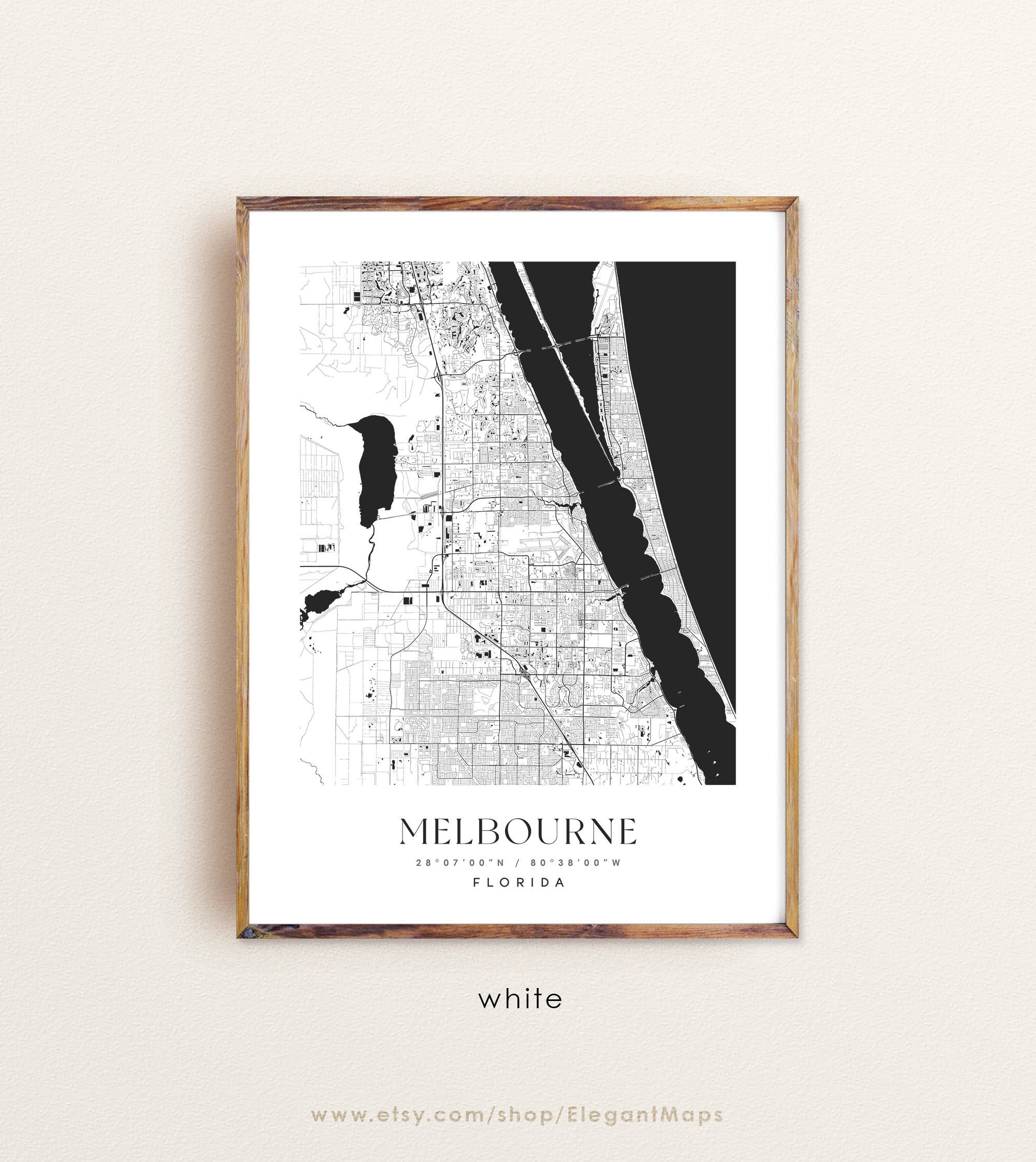 Melbourne Florida map Melbourne FL map Melbourne city print | Etsy