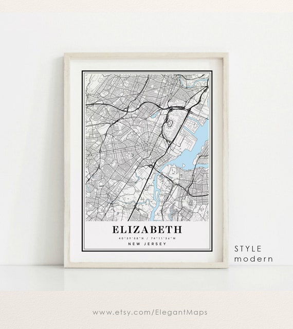 Elizabeth New Jersey Map Elizabeth NJ Map Elizabeth City | Etsy