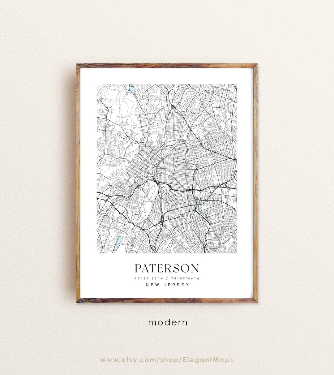 Paterson New Jersey Map, Paterson NJ Map, Paterson City Print, Paterson ...