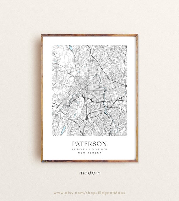 Paterson New Jersey Map Paterson NJ Map Paterson City Print | Etsy