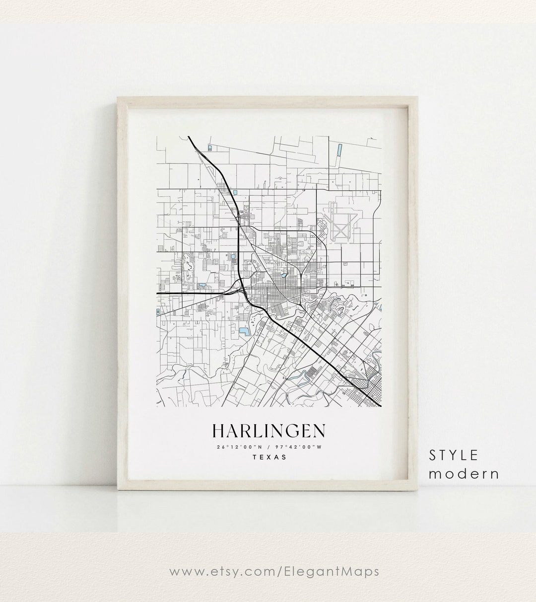 Harlingen Texas Map Art Print: Custom City Poster - Etsy