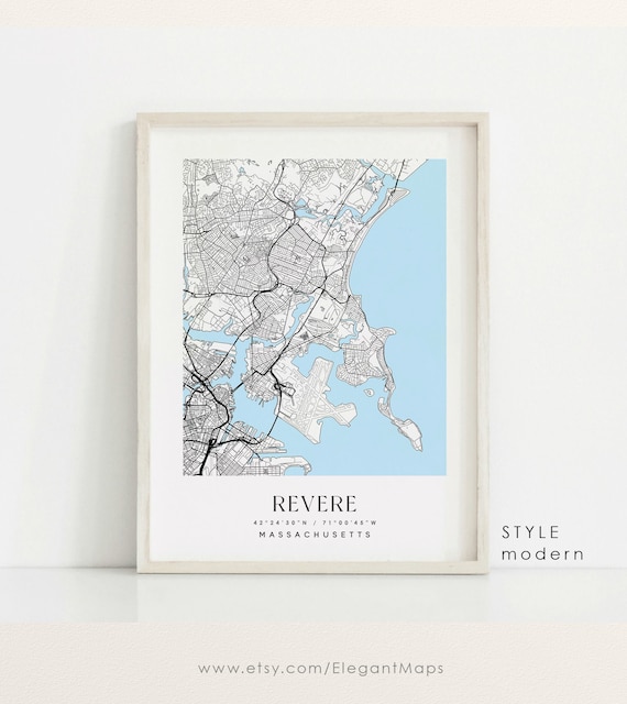 Revere Massachusetts Map Revere MA Map Revere City Print | Etsy
