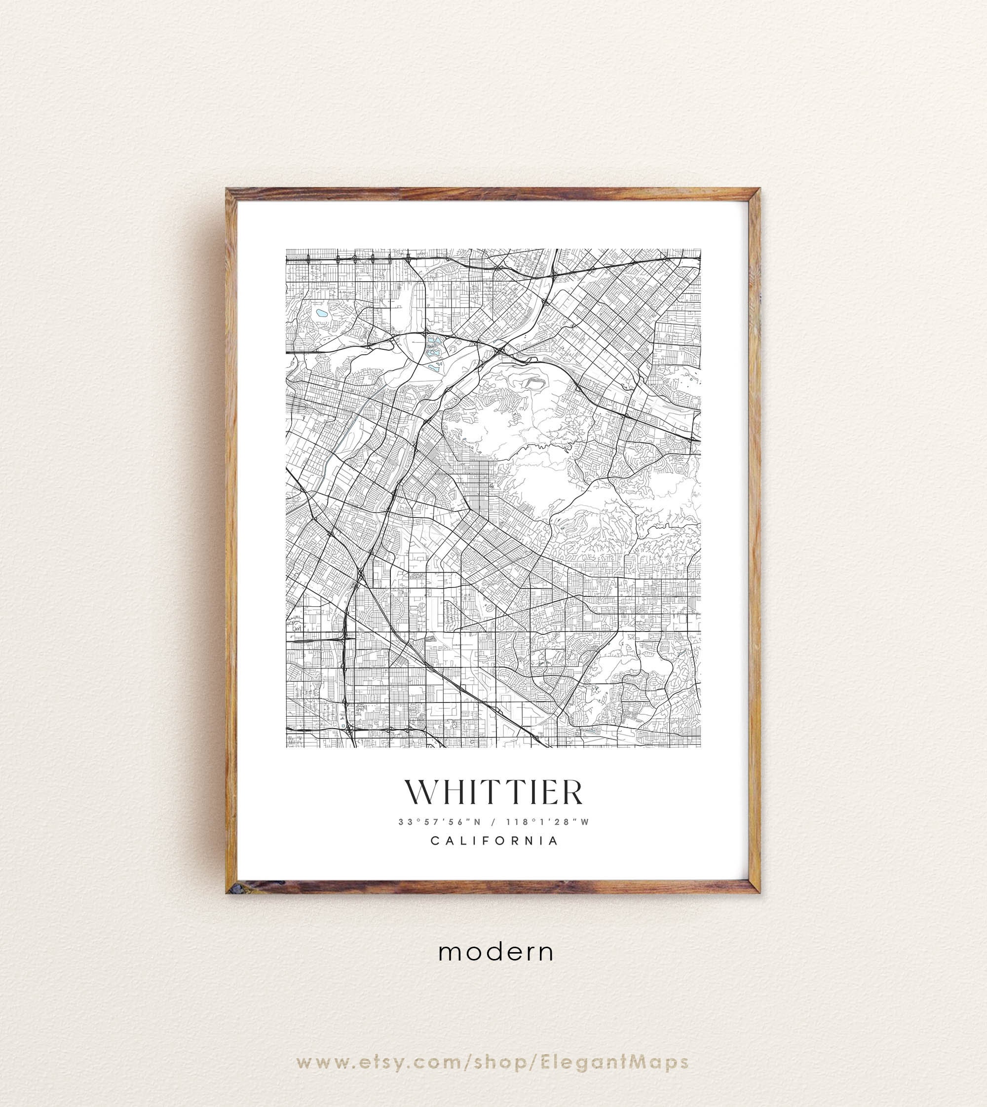 Whittier California Map Whittier CA Map Whittier City Print | Etsy