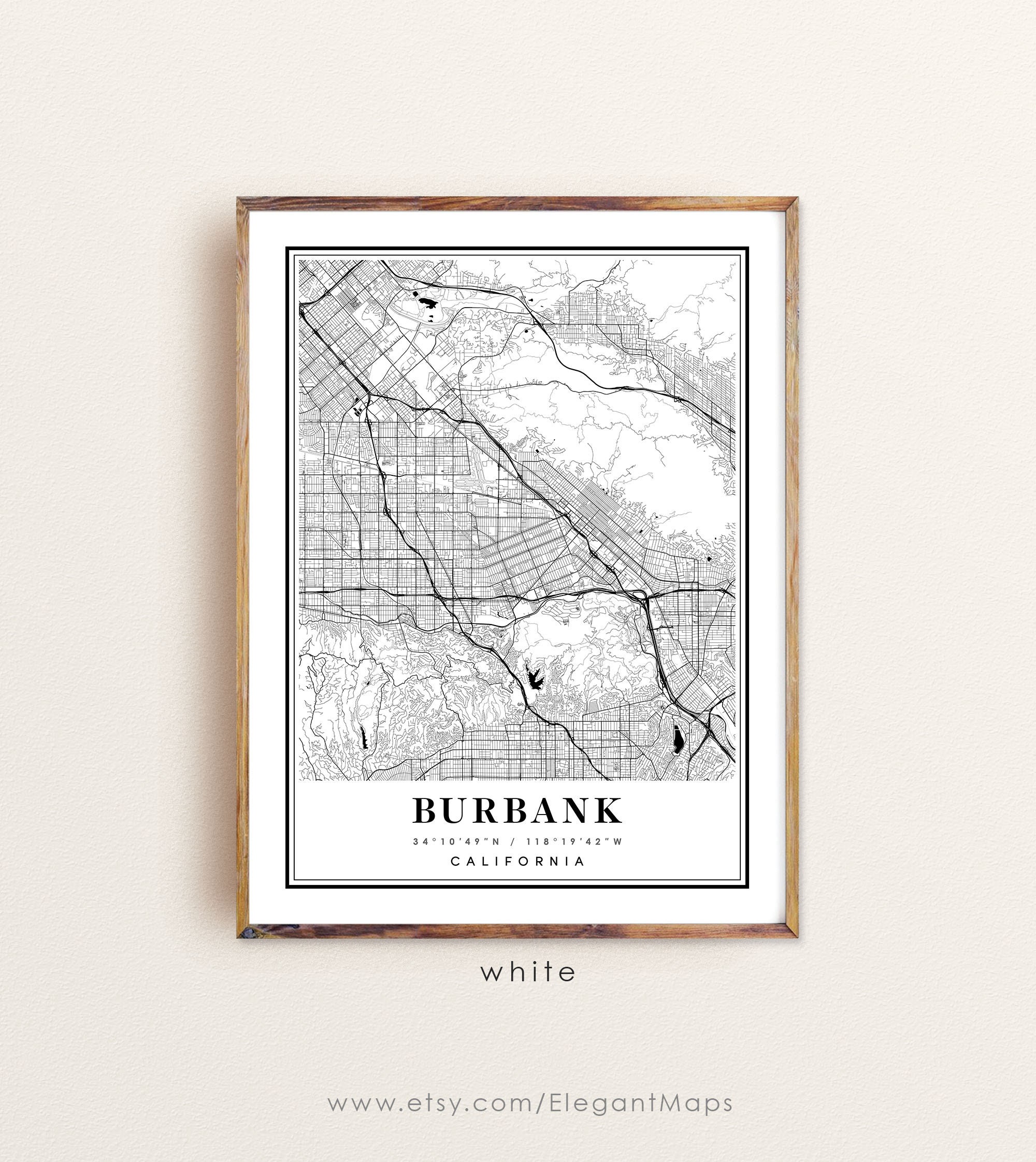 Burbank California Map Burbank CA Map Burbank City Map | Etsy
