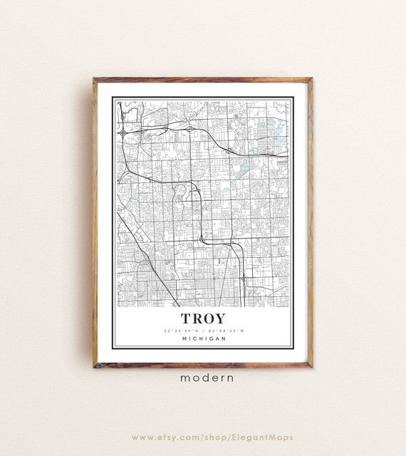 Troy Michigan map Troy MI map Troy city map Troy print | Etsy