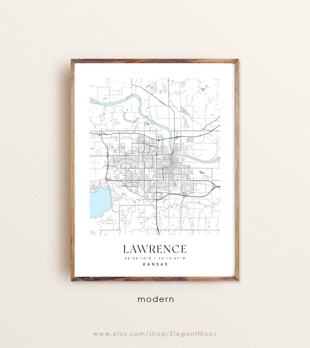 Lawrence Kansas Map, Lawrence KS Map, Lawrence City Print, Lawrence ...