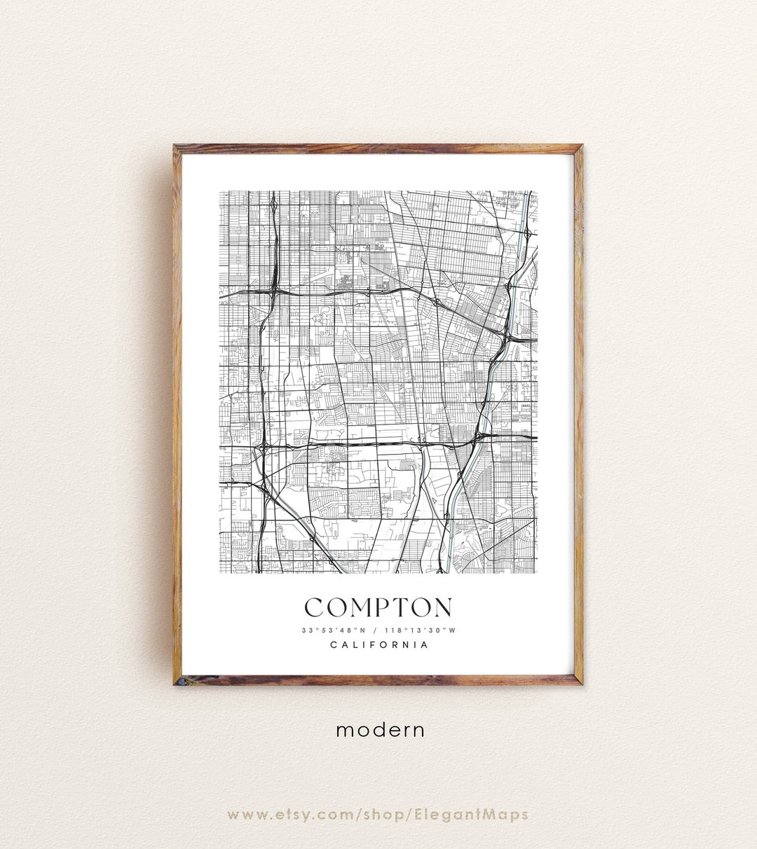Compton California Map, Compton CA Map, Compton City Print, Compton ...