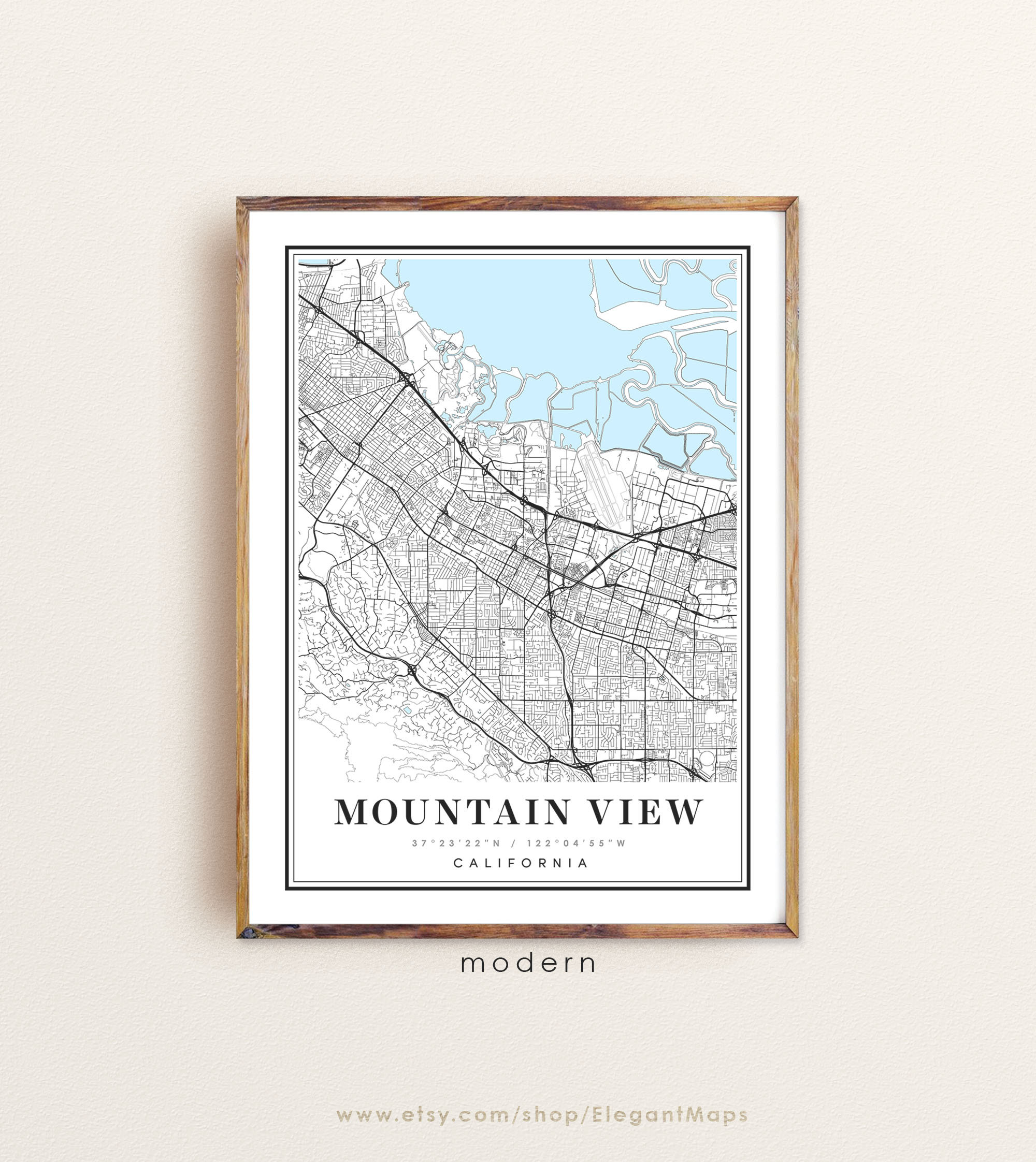 Mountain View California map Mountain View CA map Mountain | Etsy