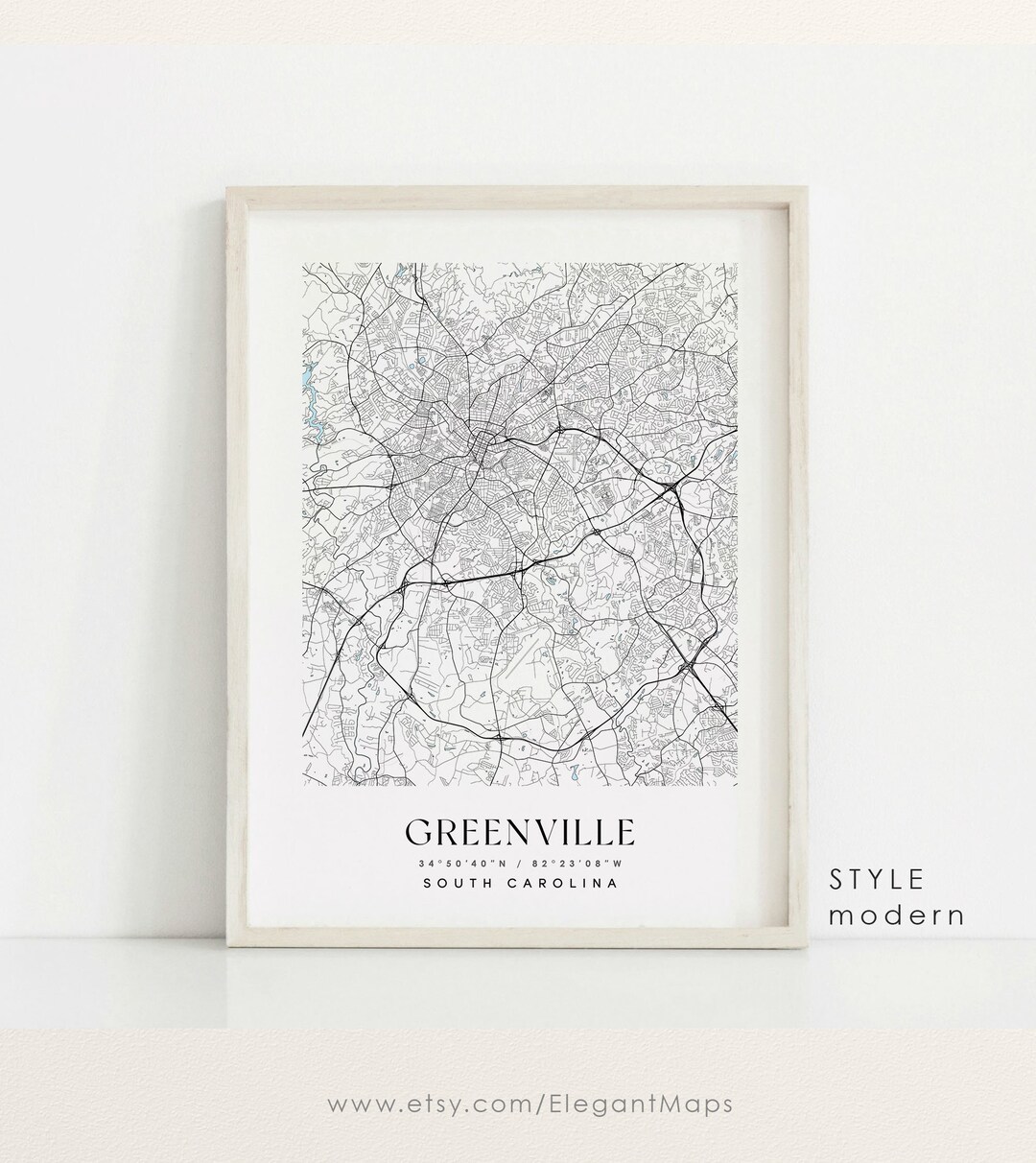 Greenville South Carolina Map, Greenville SC Map, Greenville City Print ...