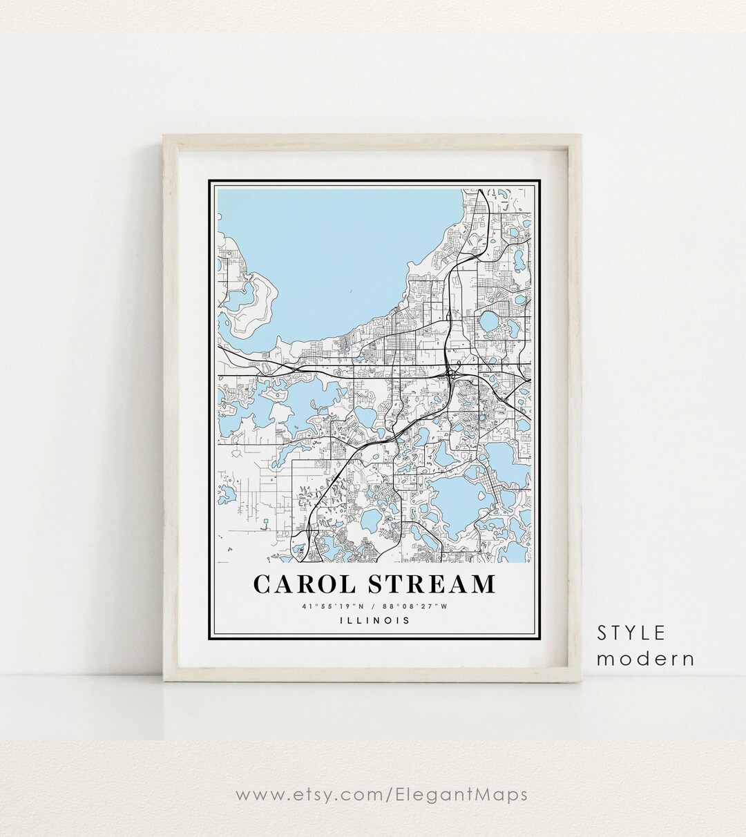 Carol Stream Illinois Map Carol Stream IL Map Carol Stream - Etsy