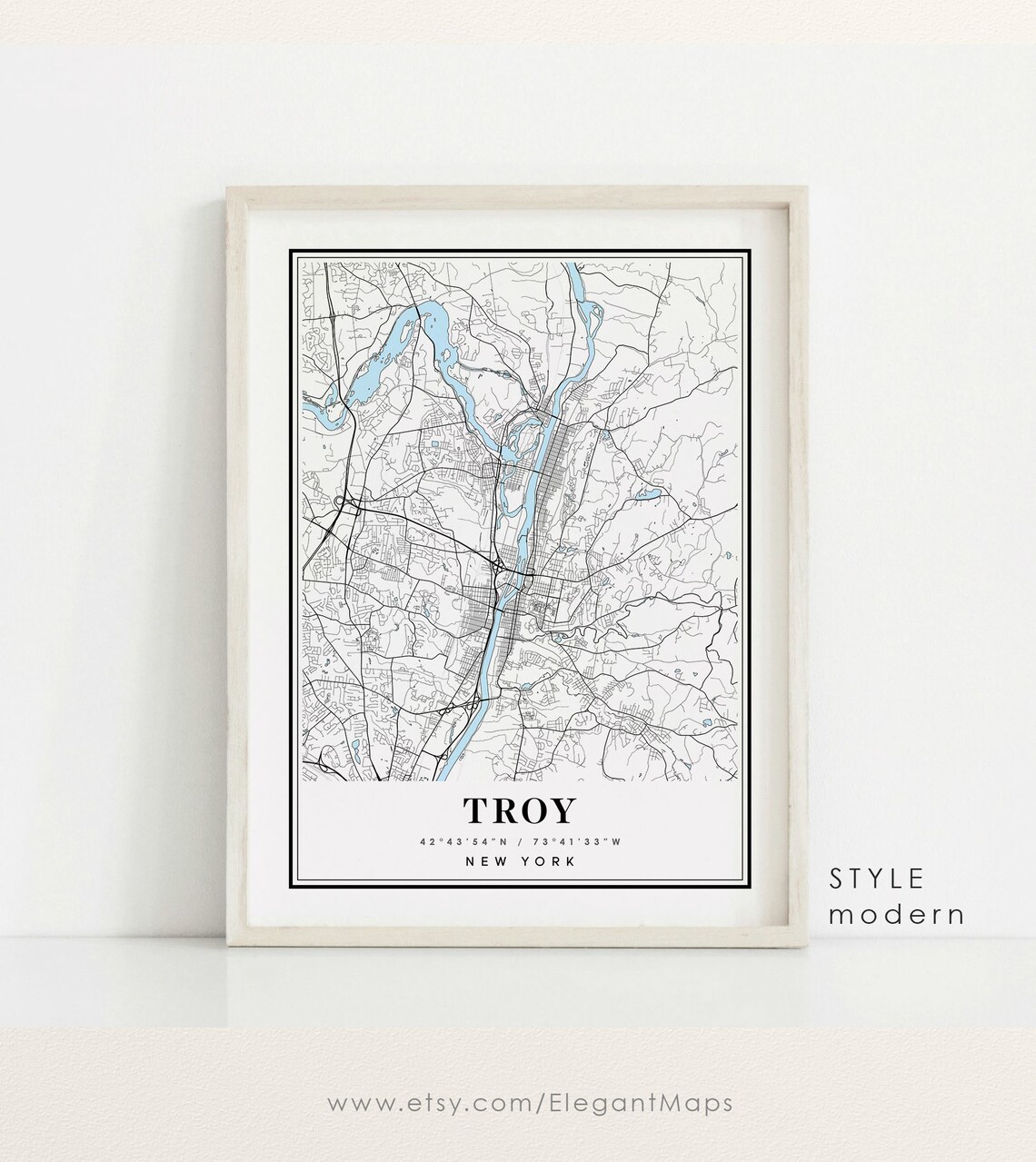 Troy New York Map Troy NY Map Troy City Map Troy Print | Etsy