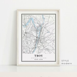 Troy New York Map Troy NY Map Troy City Map Troy Print | Etsy