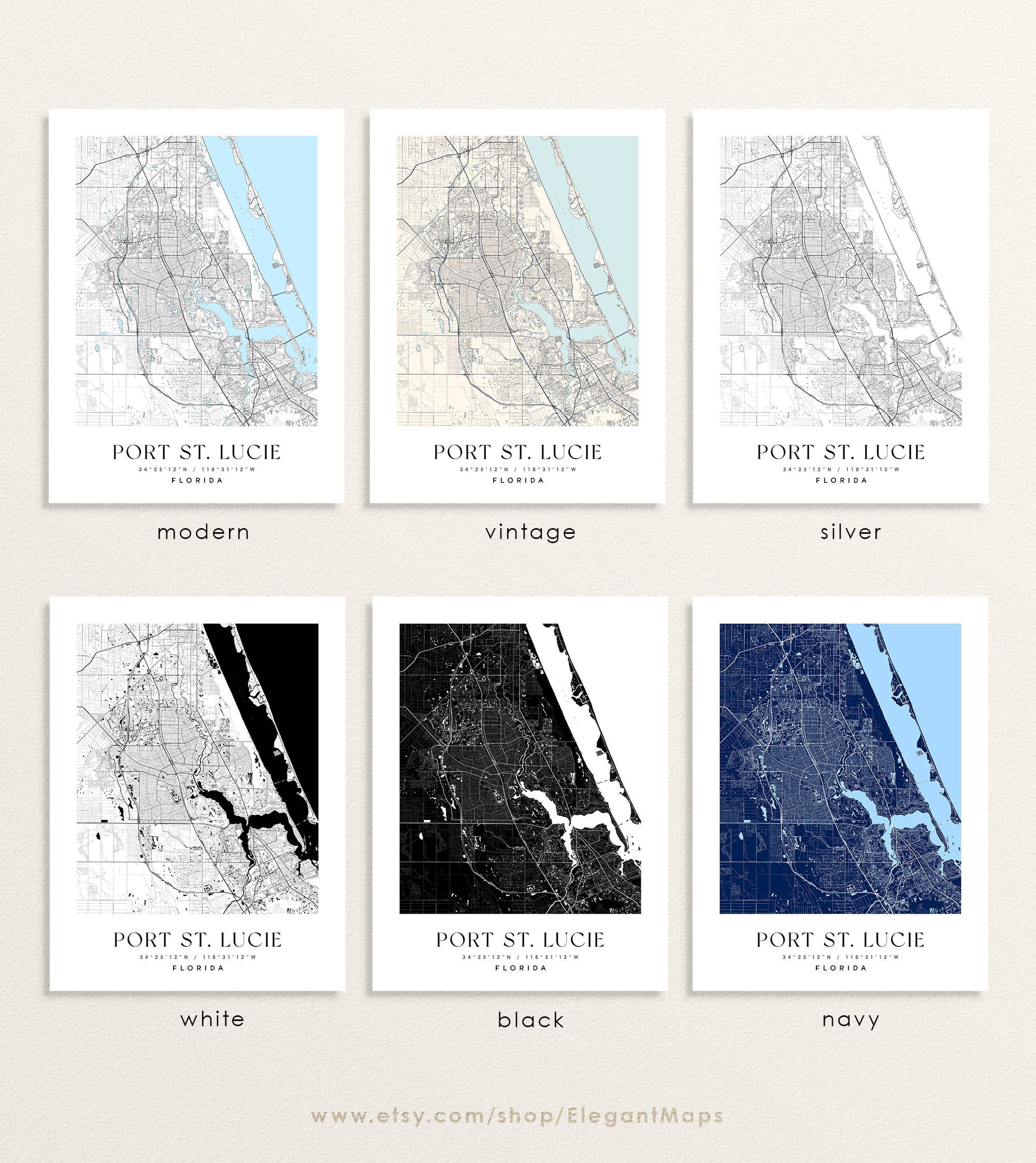 Port St. Lucie Florida Map Port St. Lucie FL Map Port St. - Etsy