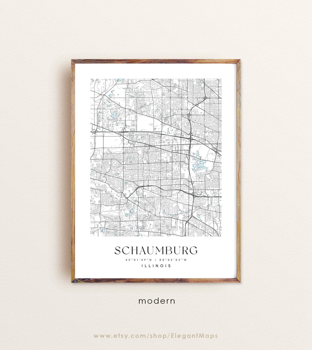 Schaumburg Illinois Map, Schaumburg IL Map, Schaumburg City Print ...