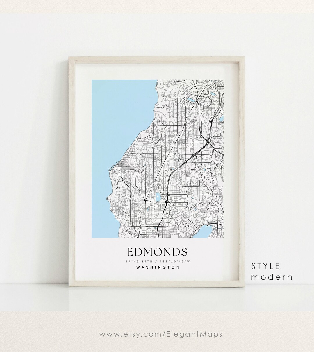 Edmonds Washington Map, Edmonds WA Map, Edmonds City Print, Edmonds ...